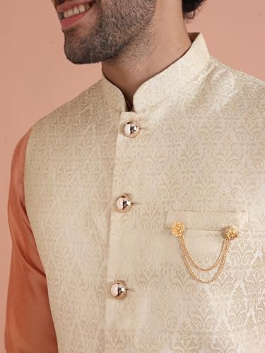 Kisah Men Tan Color Woven Design Nehru Jacket Ethnic Festive Waistcoat ...