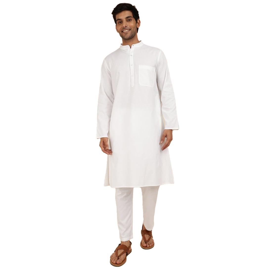Fabindia MenS Cotton Woven Relaxed Kurta Set (1039311White_White ...